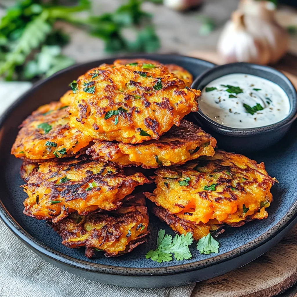 Carrot Potato Fritters - Indian Pakora with Garlic Dip