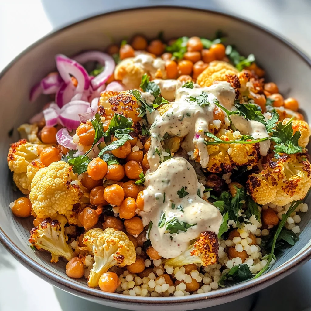 Roasted Cauliflower Salad with Tahini, Chickpeas & Pearl Couscous