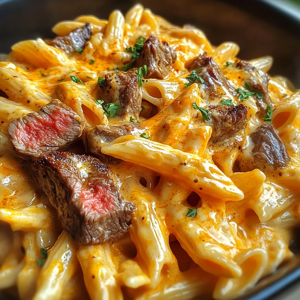 Creamy Tangy Buffalo Cheddar Steak Pasta